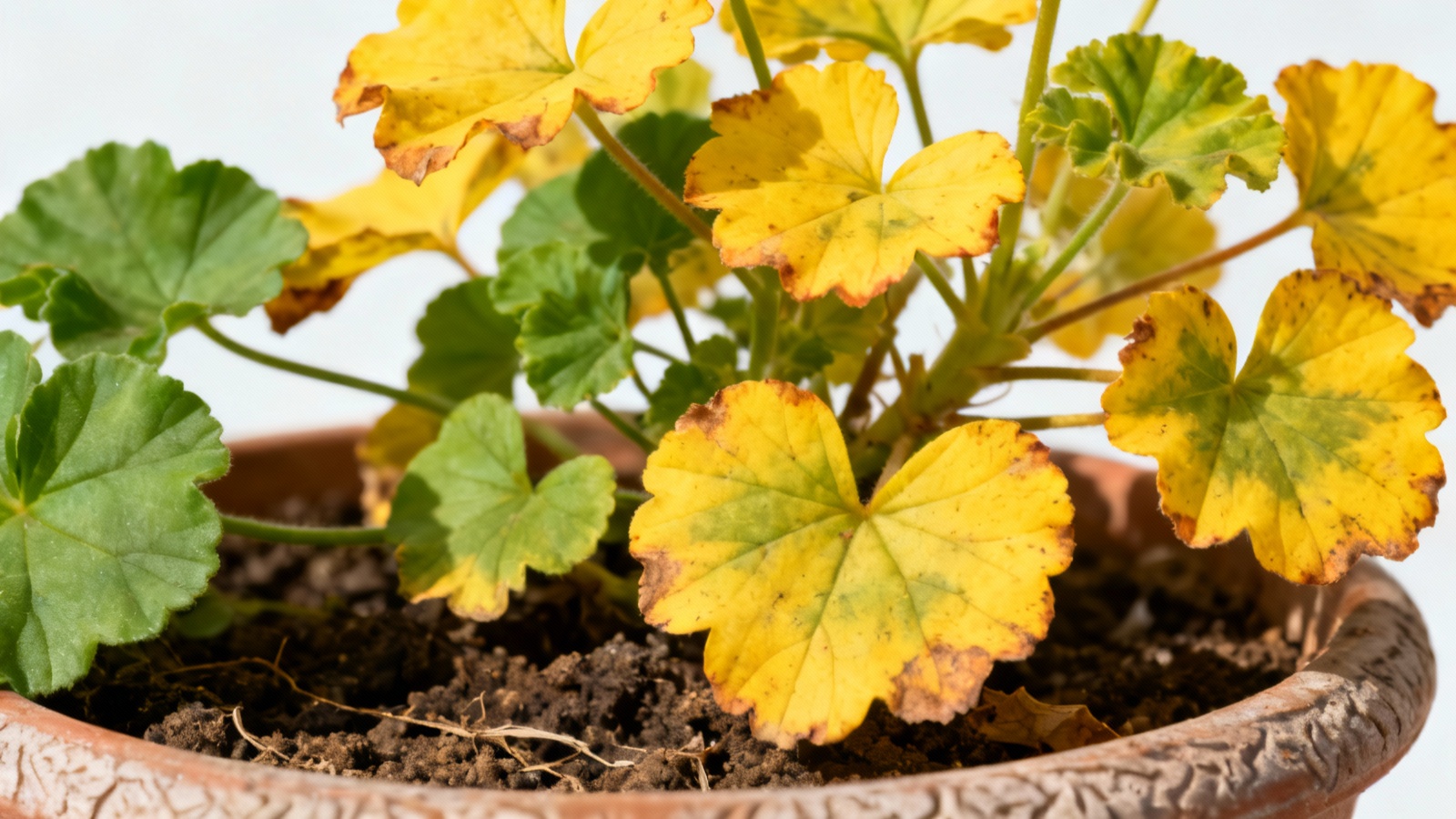 Why are my zonal geranium leaves turning yellow - causes and solutions