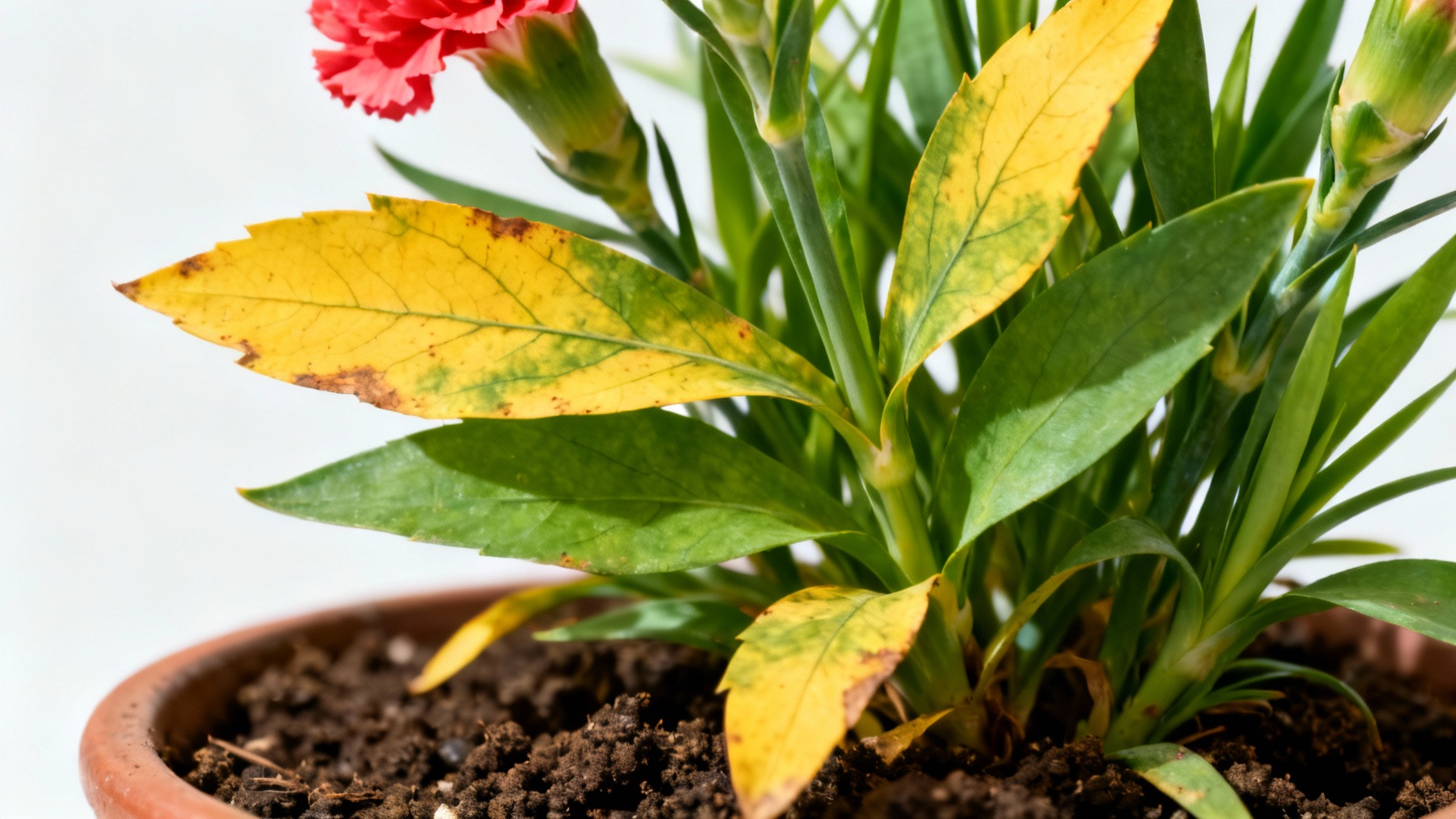 Why are my carnation leaves turning yellow - causes and solutions